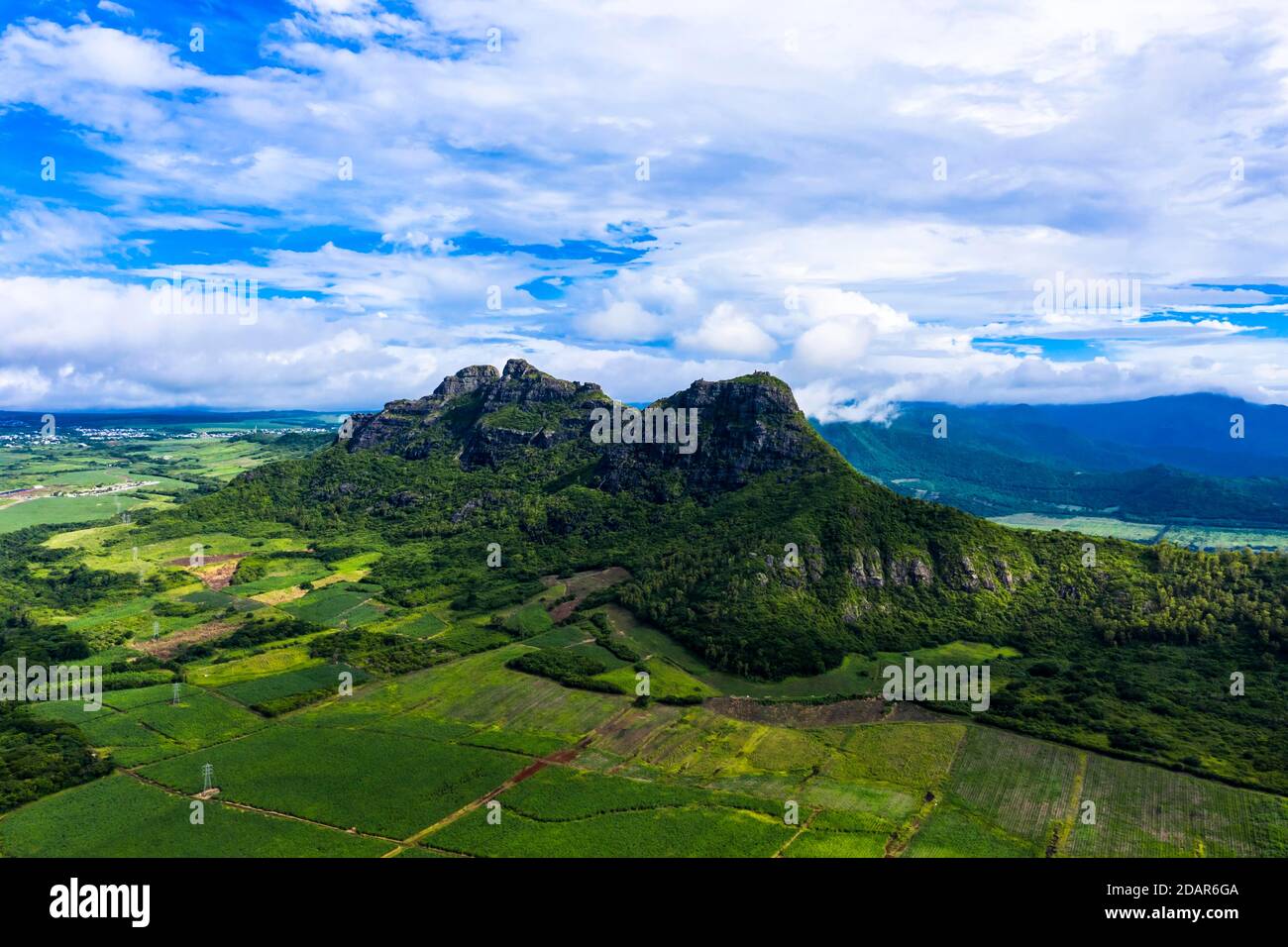 Aerial view, view of the Mont Du Rempart mountain with Trois Mamelles ...