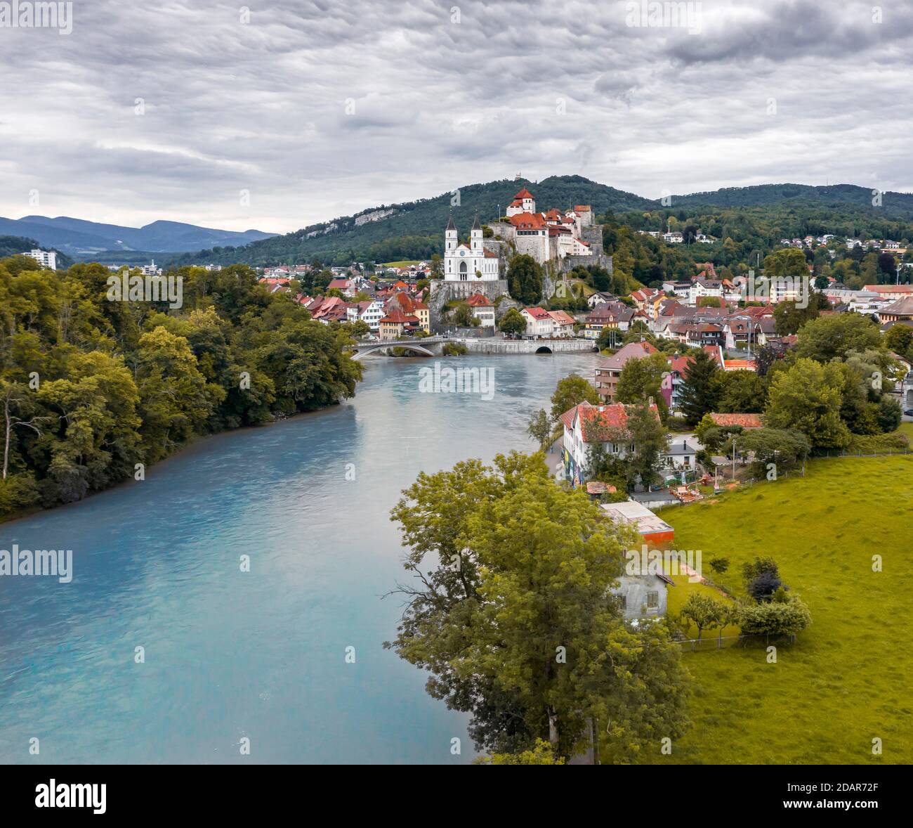 River Aare, City view, Aarburg Fortress, Aarburg Reformed Church ...