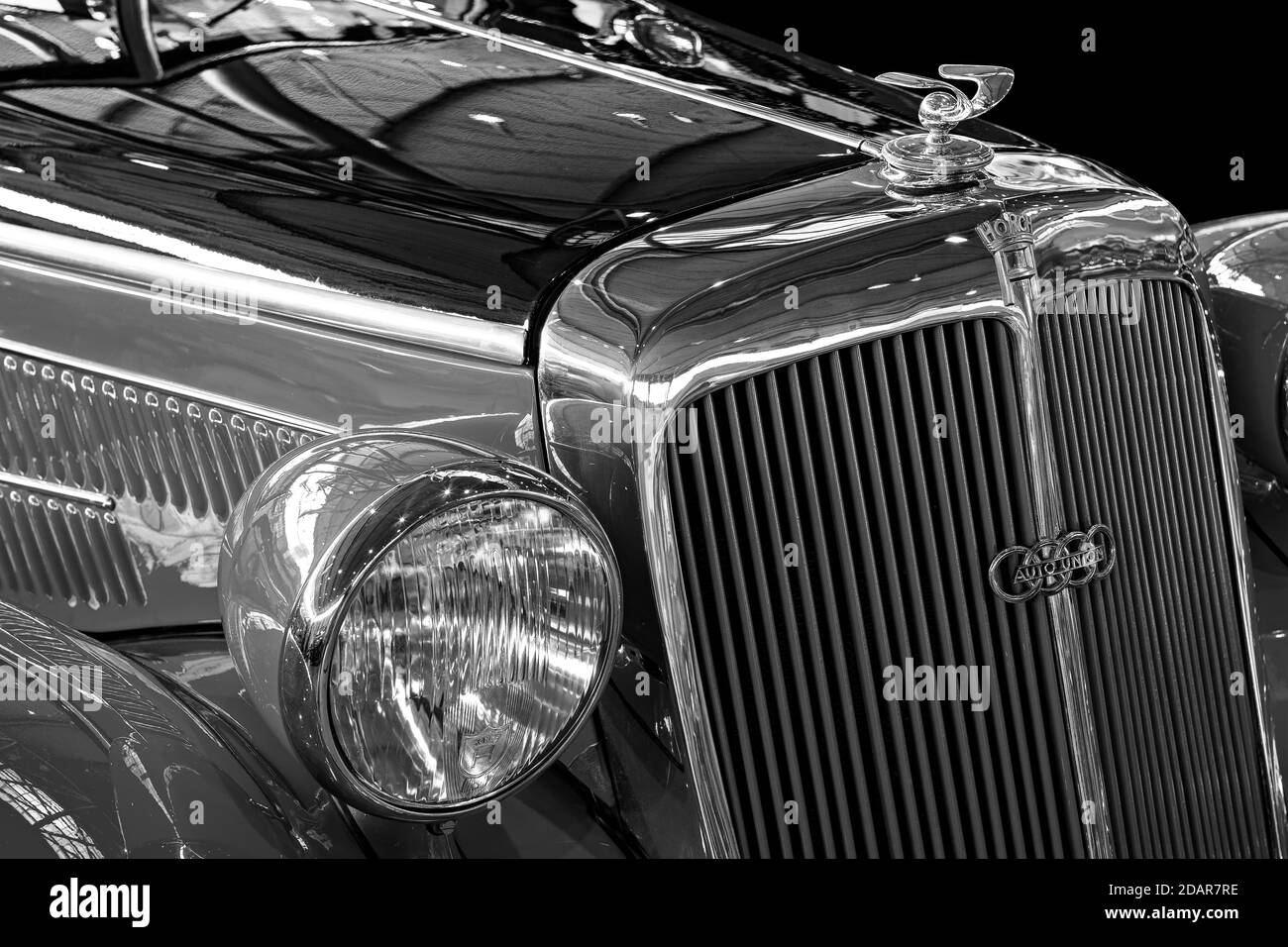 Oldtimer Detail, AUTO UNION, Horch 930V, in black and white Stock Photo ...