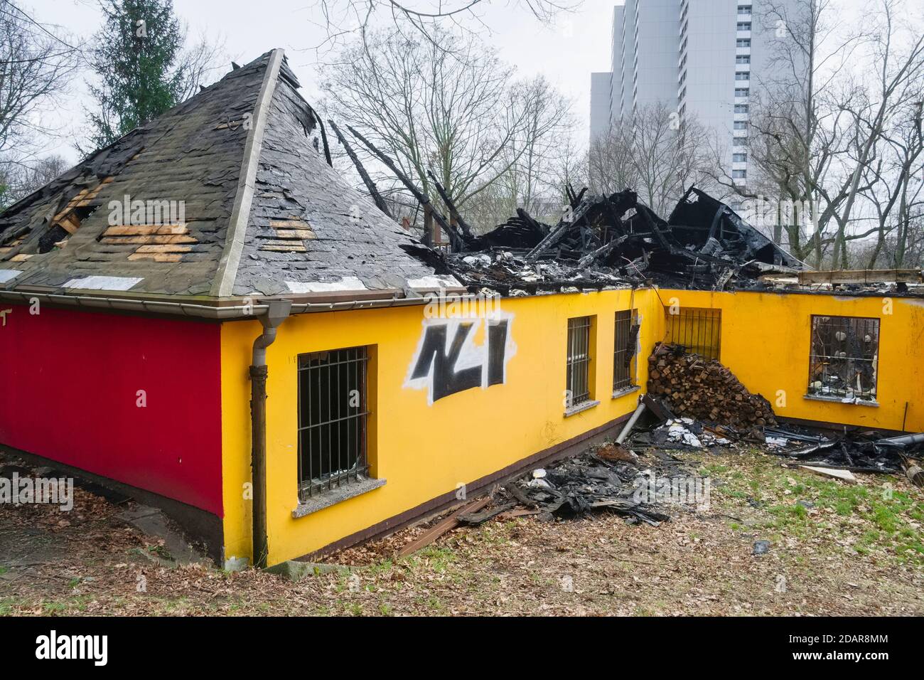 Burnt down restaurant Pavillon, Berlin, Germany Stock Photo - Alamy