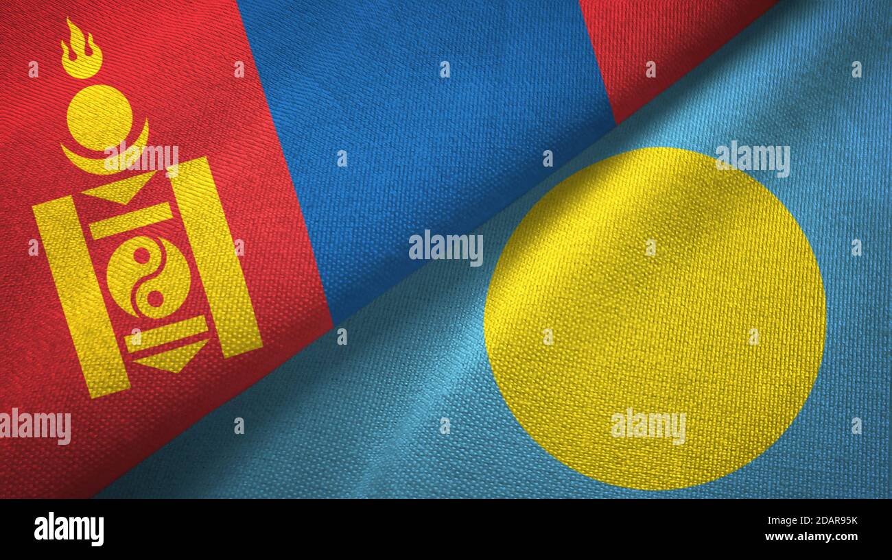 Mongolia and Palau two flags textile cloth, fabric texture Stock Photo ...