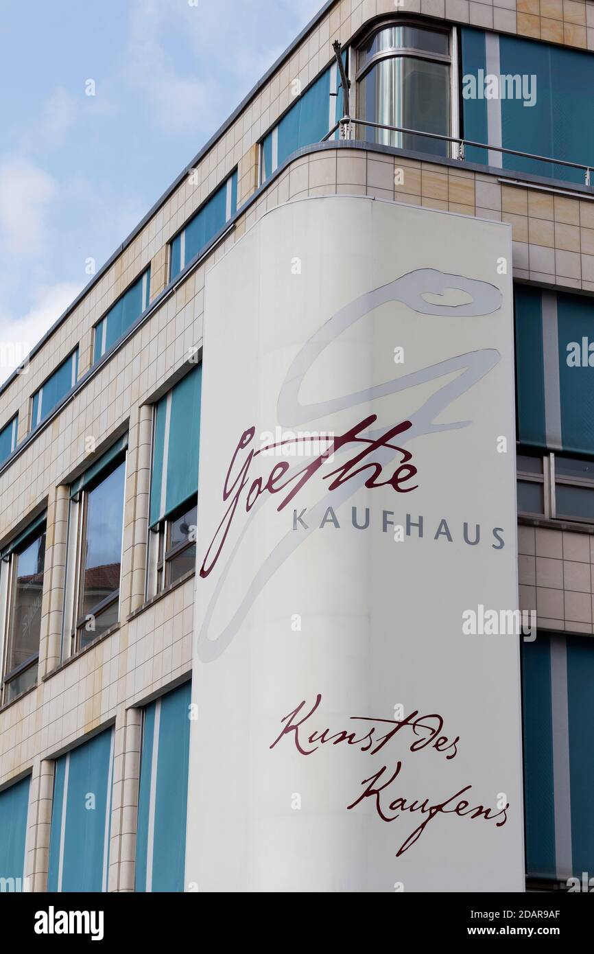 Goethe's department store, facade with handwriting of Goethe, Weimar ...
