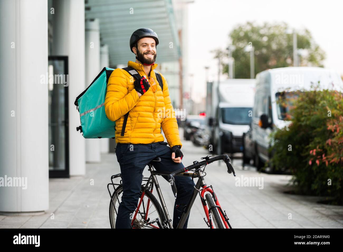 Food delivery service, rider delivering food to clints with bicycle ...