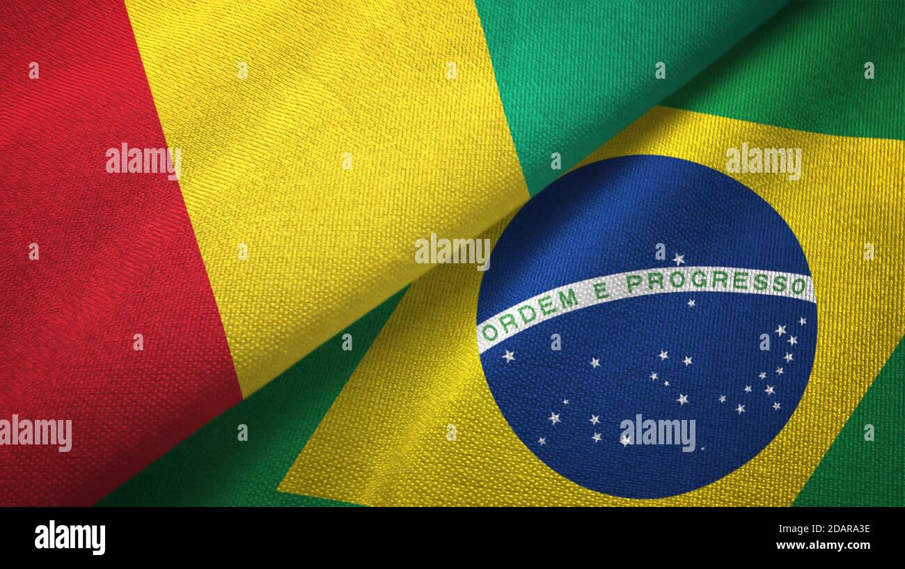 Guinea and Brazil two flags textile cloth, fabric texture Stock Photo ...