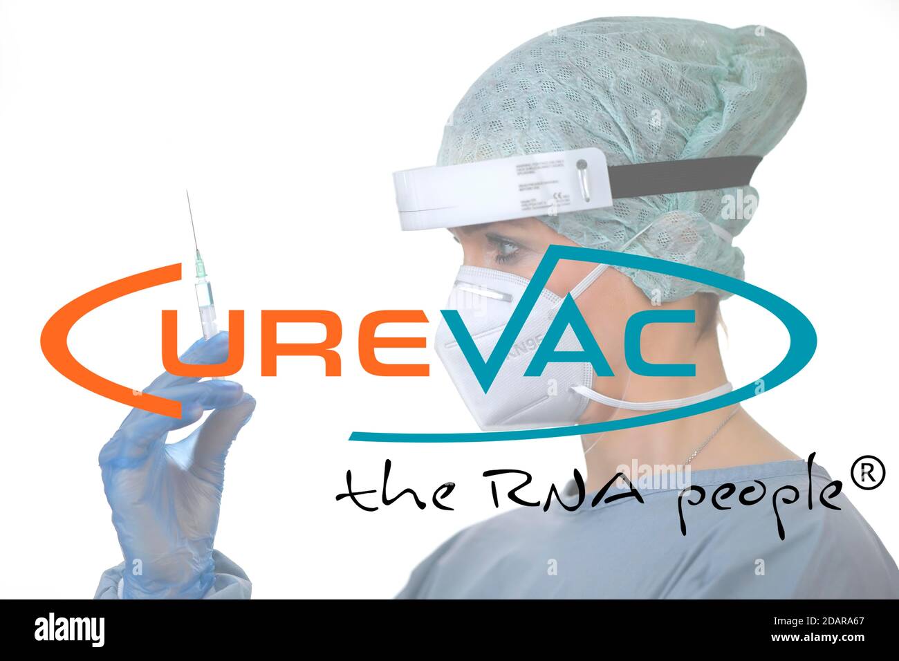 Symbol image Corona vaccine of the company CUREVAC, woman with syringe ...