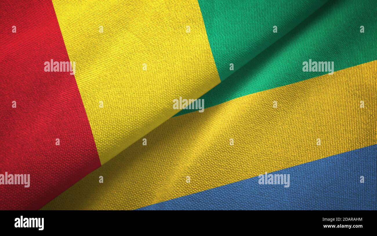 Guinea and Gabon two flags textile cloth, fabric texture Stock Photo ...