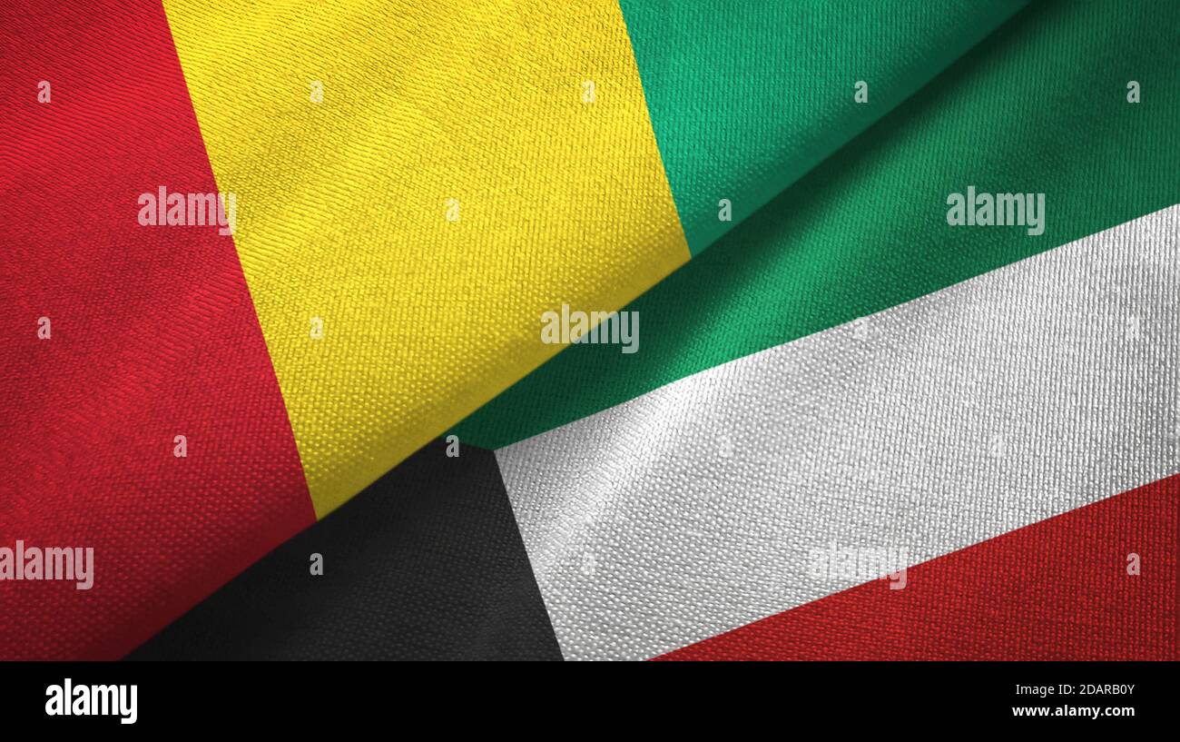 Guinea and Kuwait two flags textile cloth, fabric texture Stock Photo ...