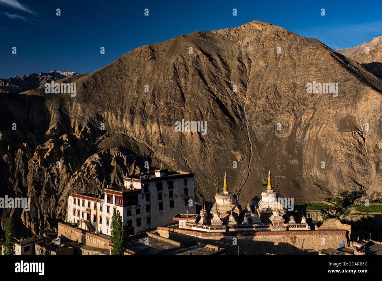Buddhist monastery Lamayuru, Gompa in front of mountain scenery, one of ...