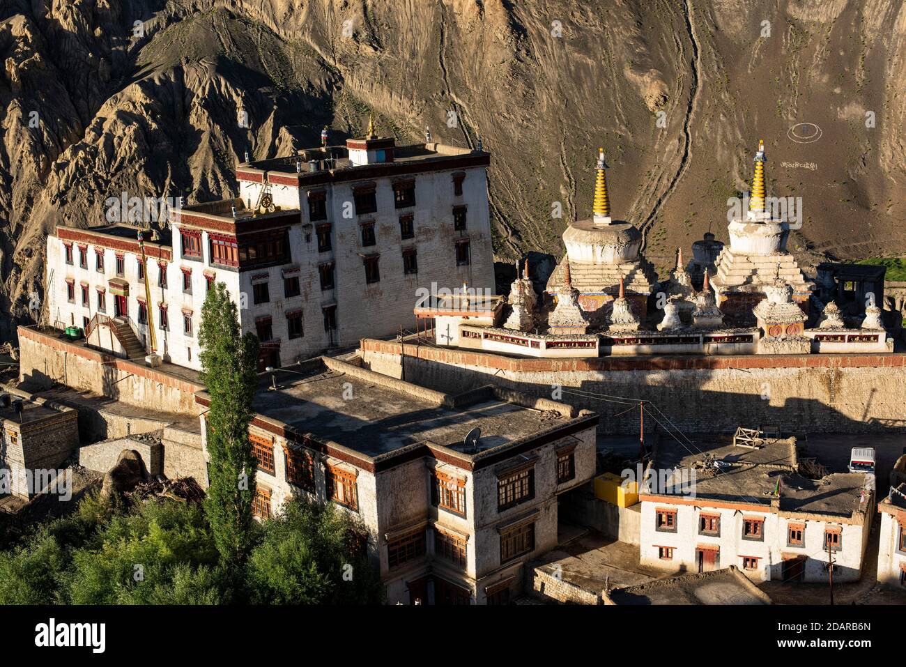 Buddhist monastery Lamayuru, Gompa in front of mountain scenery, one of ...