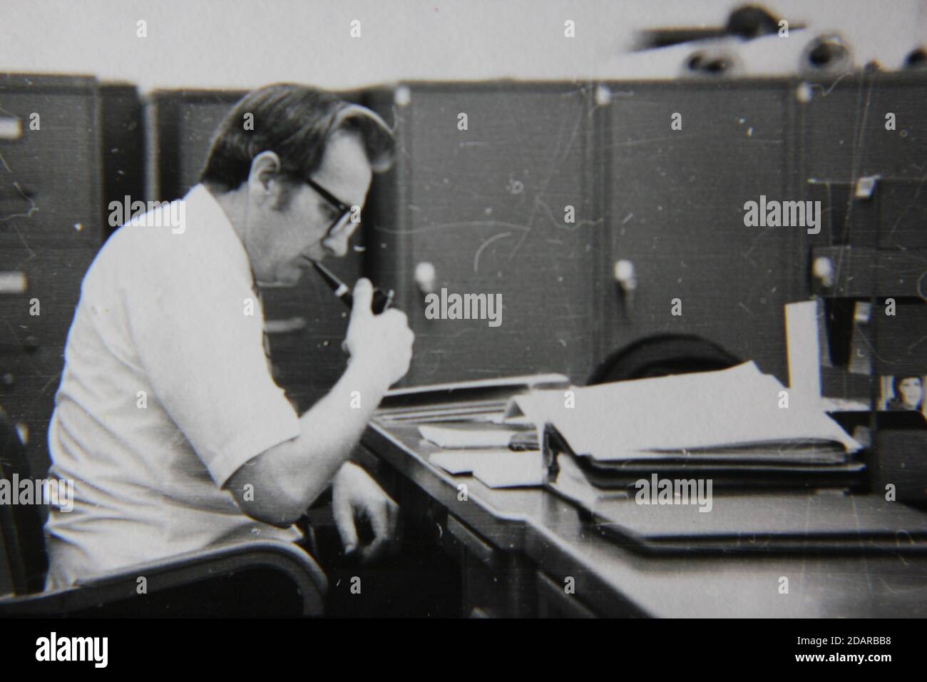 Fine 1970s vintage black and white photography of a man smoking a pipe ...