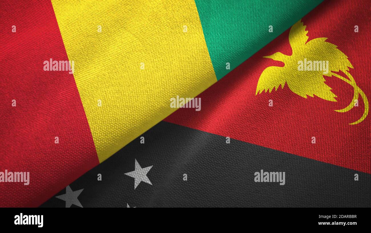 Guinea and Papua New Guinea two flags textile cloth, fabric texture ...