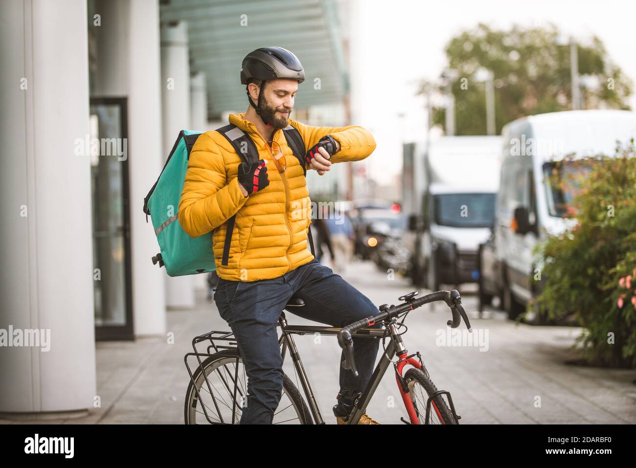 Food delivery service, rider delivering food to clints with bicycle ...
