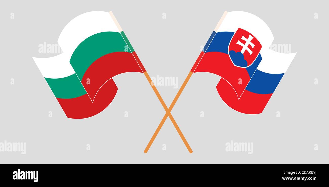 Crossed and waving flags of Bulgaria and Slovakia. Vector illustration ...