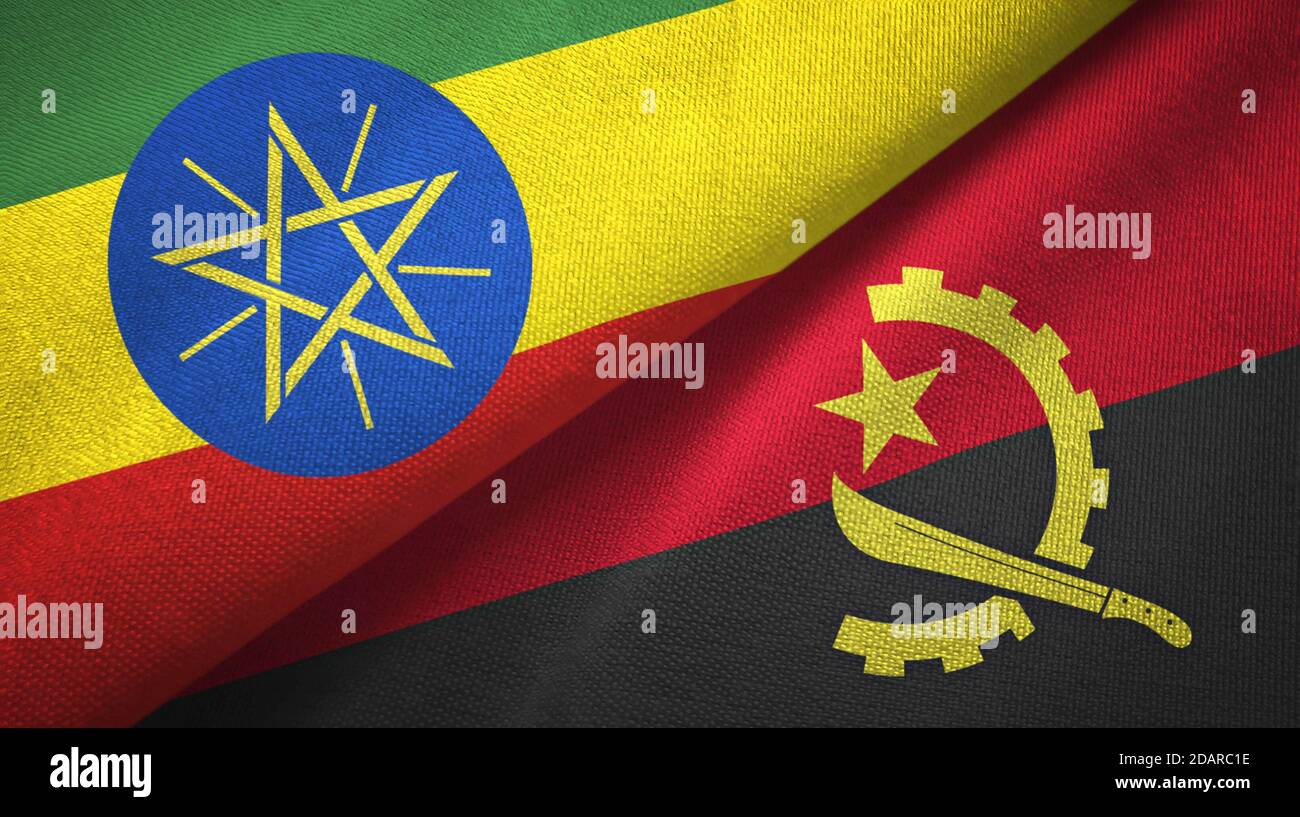 Ethiopia and Angola two flags textile cloth, fabric texture Stock Photo ...