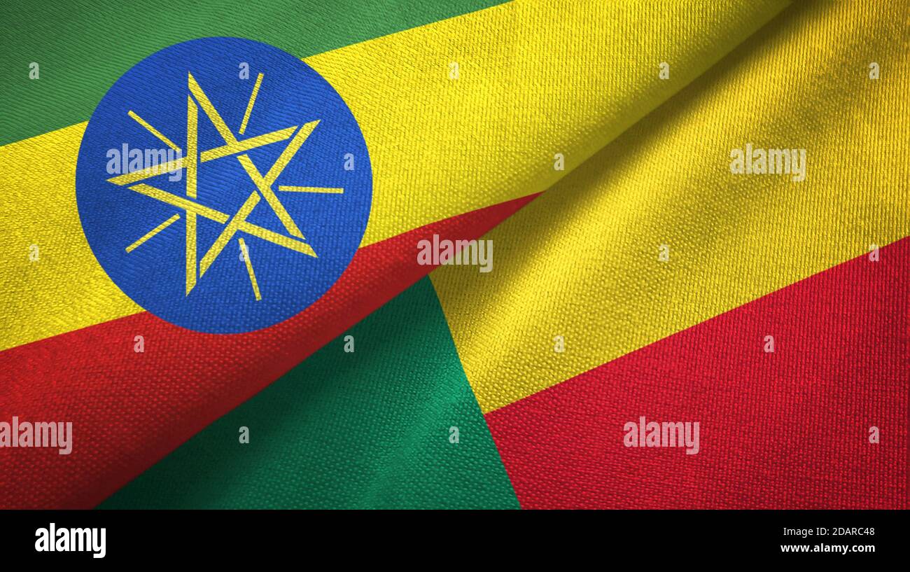 Ethiopia and Benin two flags textile cloth, fabric texture Stock Photo ...