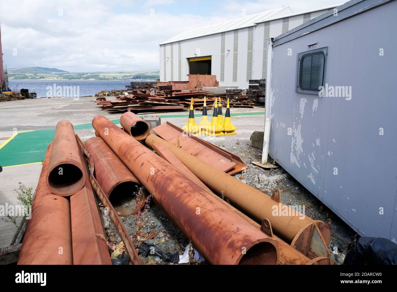 Scrap metal yard stack of steel and iron girders and plates Stock Photo ...