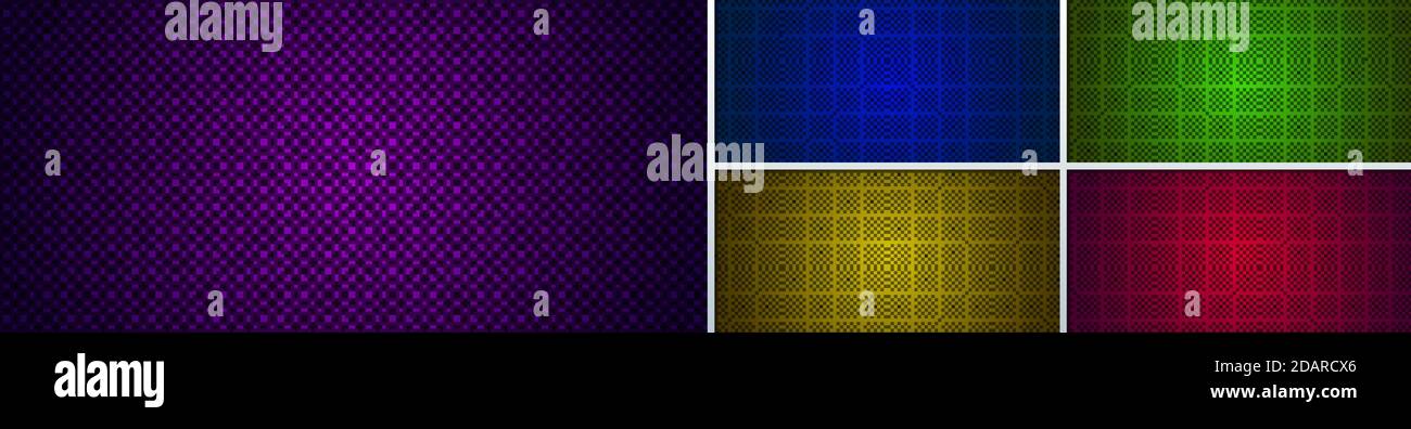 Set of abstract geometric squares pattern design with lines grid on dark purple, blue, green ...