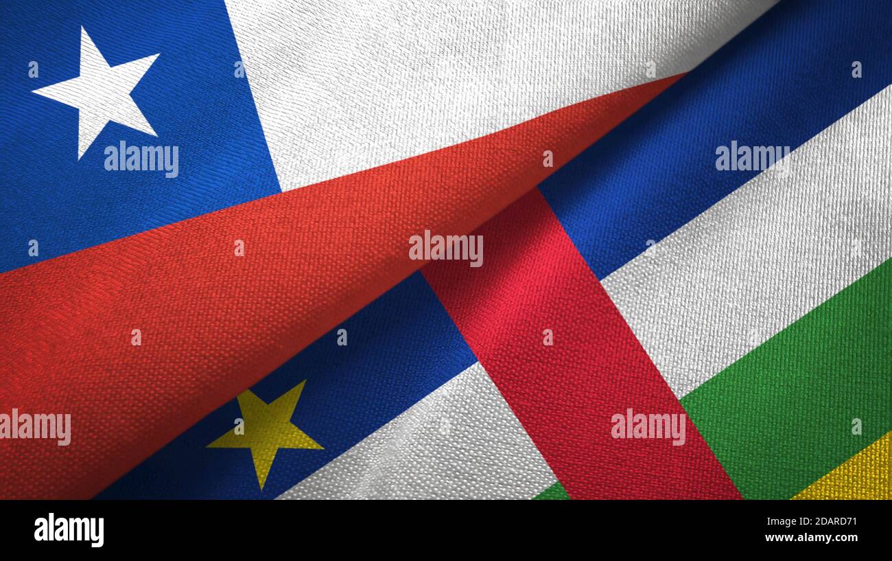 Chile and Central African Republic two flags textile fabric texture ...