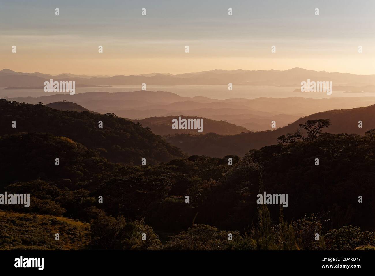 Evening landscape from Monte Verde in Costa Rica, mountains and green ...