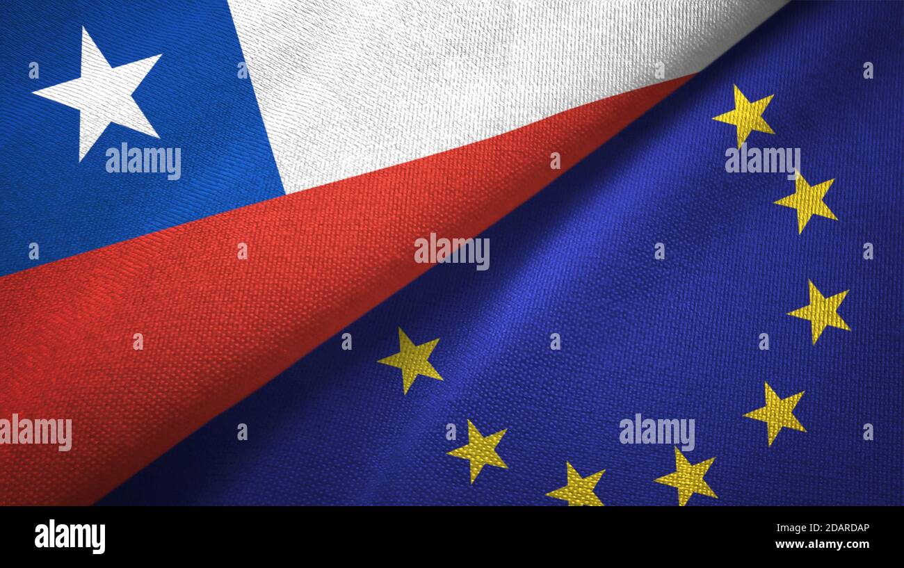Chile and European Union two flags textile cloth, fabric texture Stock ...