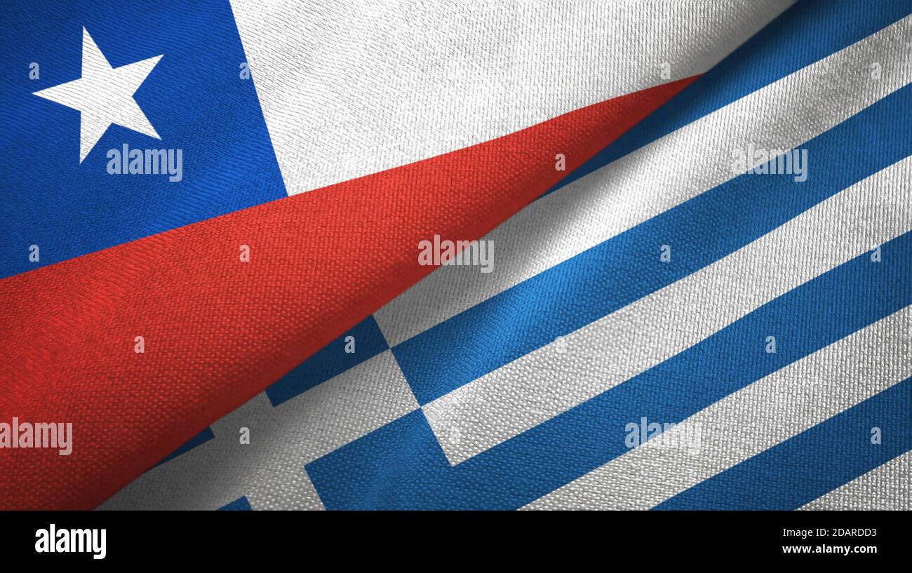 Chile and Greece two flags textile cloth, fabric texture Stock Photo ...