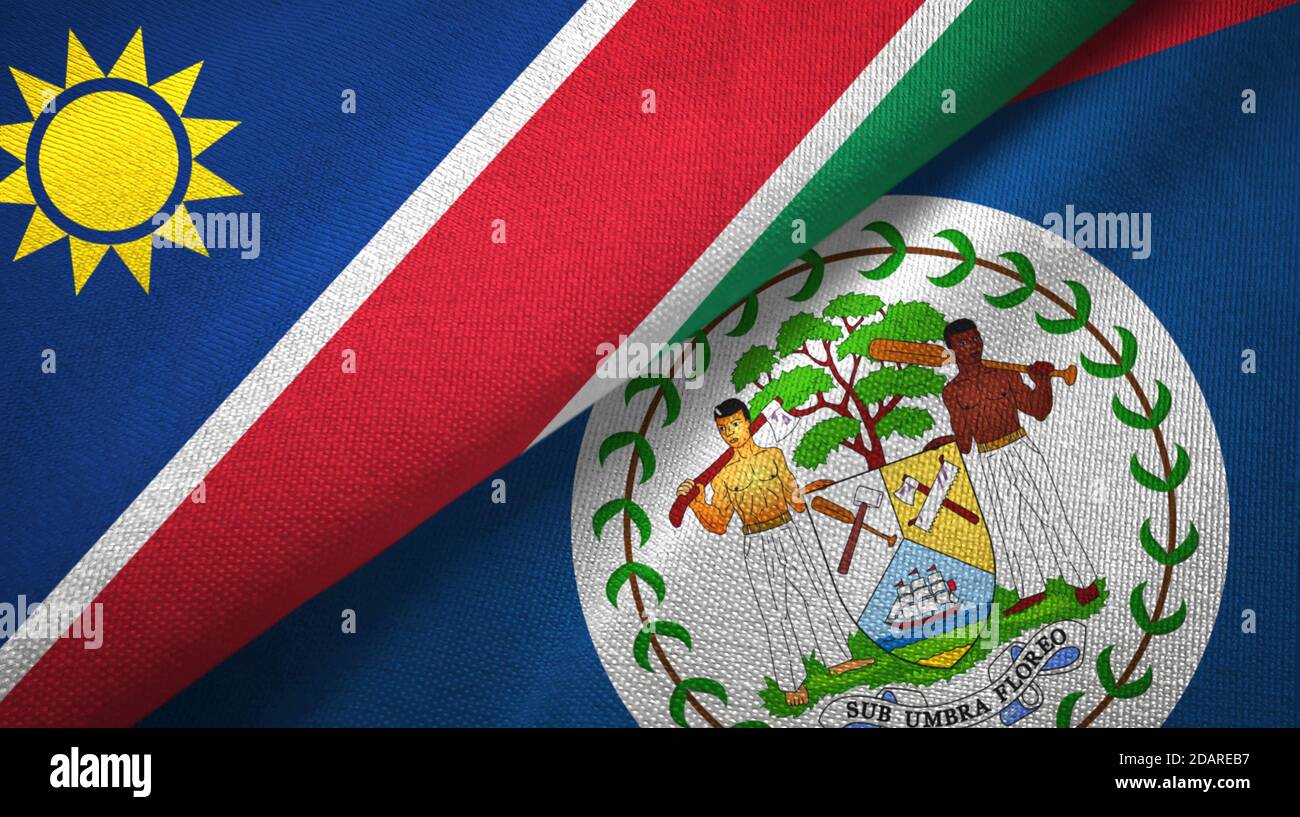 Namibia and Belize two flags textile cloth, fabric texture Stock Photo ...