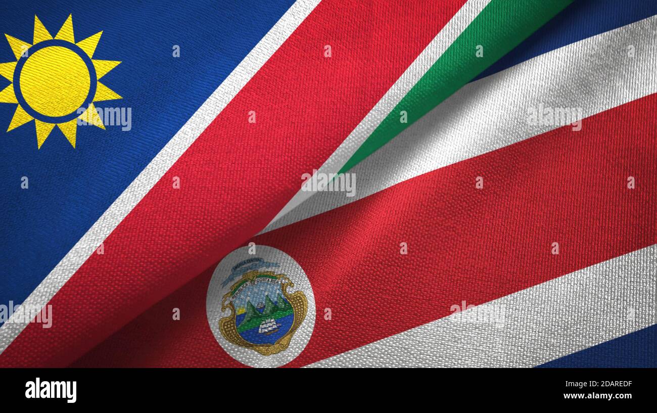 Namibia and Costa Rica two flags textile cloth, fabric texture Stock ...