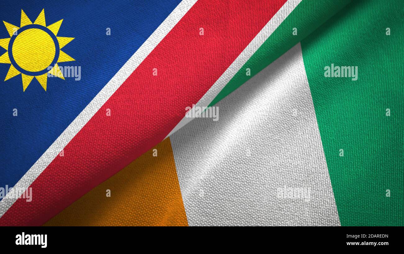 Namibia and Cote d'Ivoire Ivory coast two flags textile fabric texture ...
