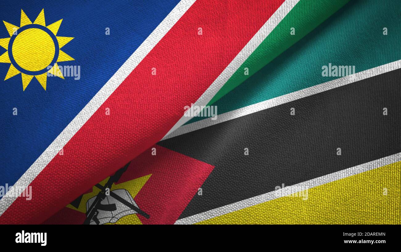 Namibia and Mozambique two flags textile cloth, fabric texture Stock ...