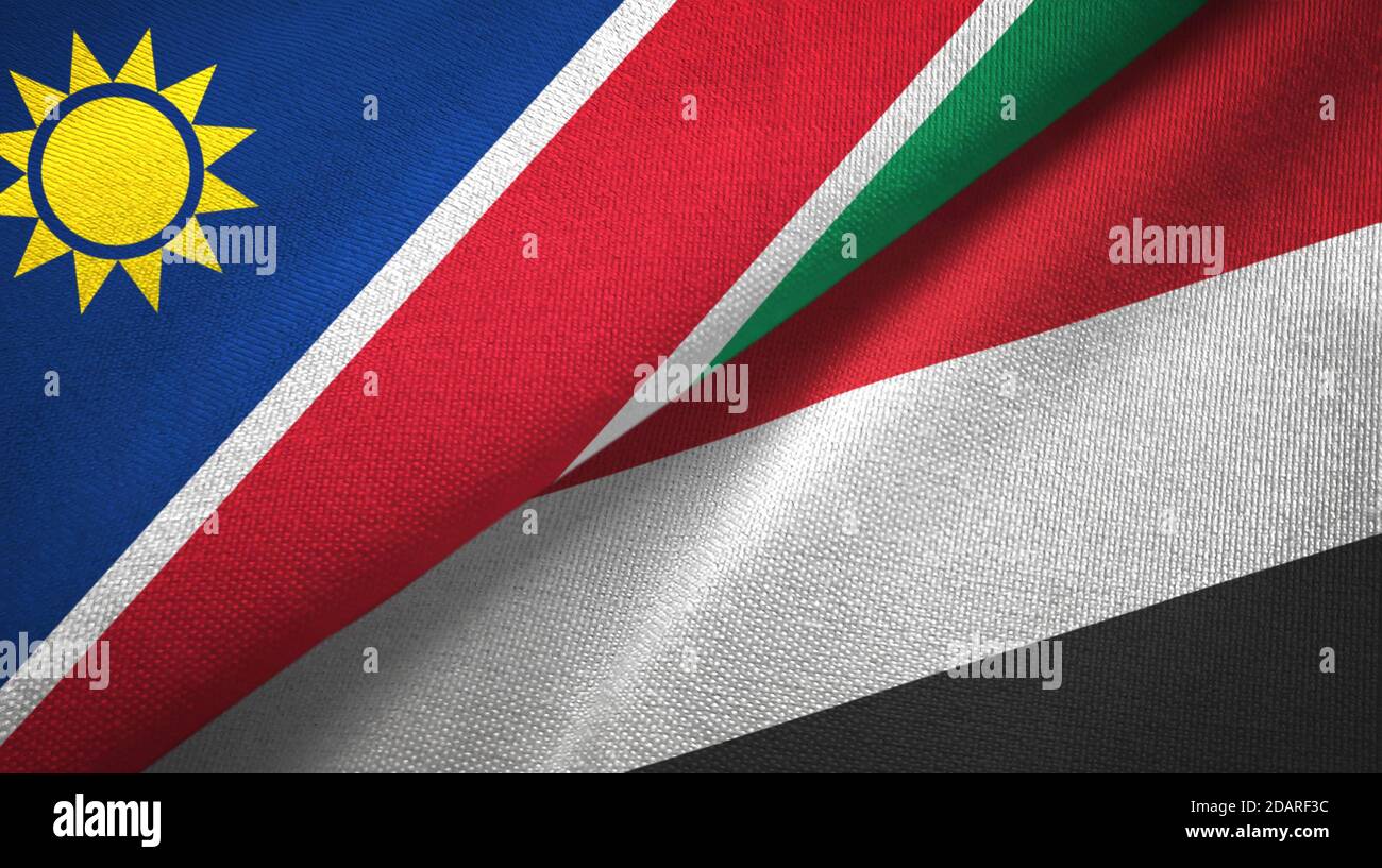 Namibia and Yemen two flags textile cloth, fabric texture Stock Photo ...