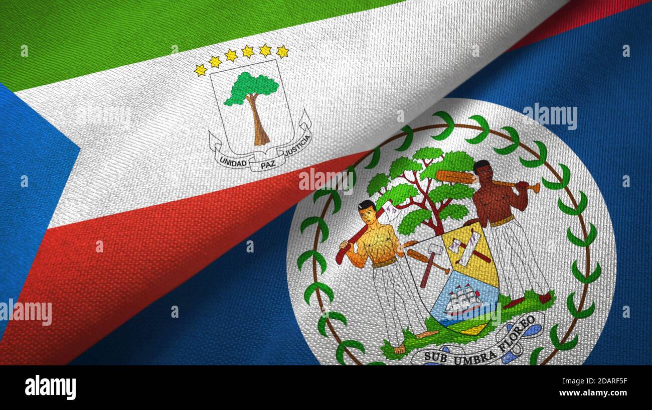 Equatorial Guinea and Belize two flags textile cloth, fabric texture ...