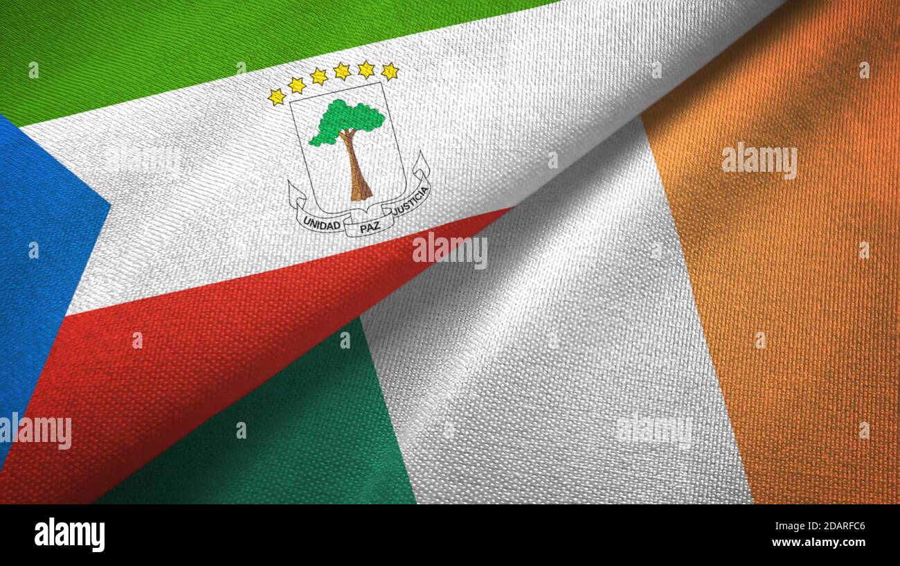 Equatorial Guinea and Ireland two flags textile cloth, fabric texture ...