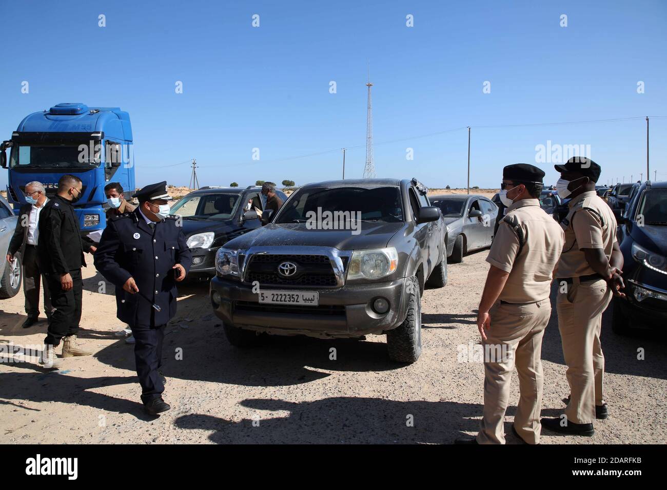 Ras Ejder Border. 14th Nov, 2020. Libyan border workers are seen at ...