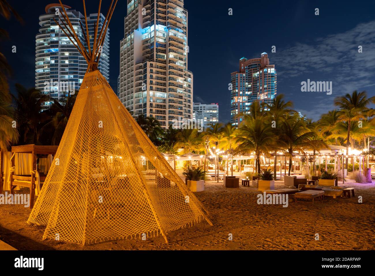 MIAMI BEACH, FL, USA - NOVEMBER 13, 2020: Night photo destination Nikki ...