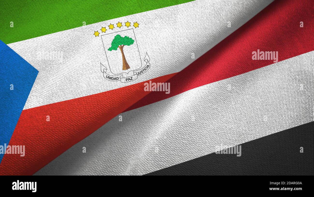 Equatorial Guinea and Yemen two flags textile cloth, fabric texture ...
