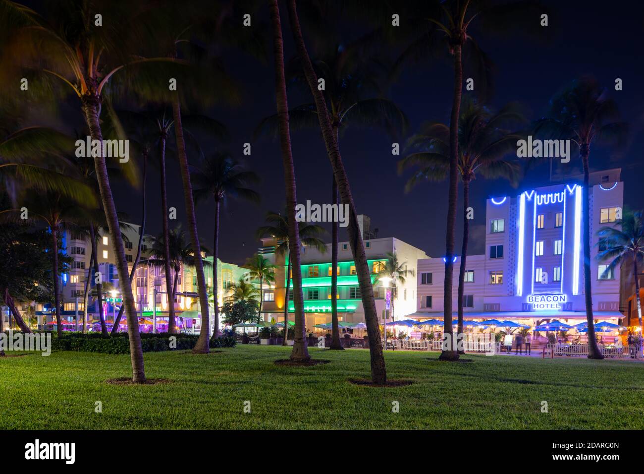 MIAMI BEACH, FL, USA - NOVEMBER 13, 2020: Night at Ocean Drive Miami ...