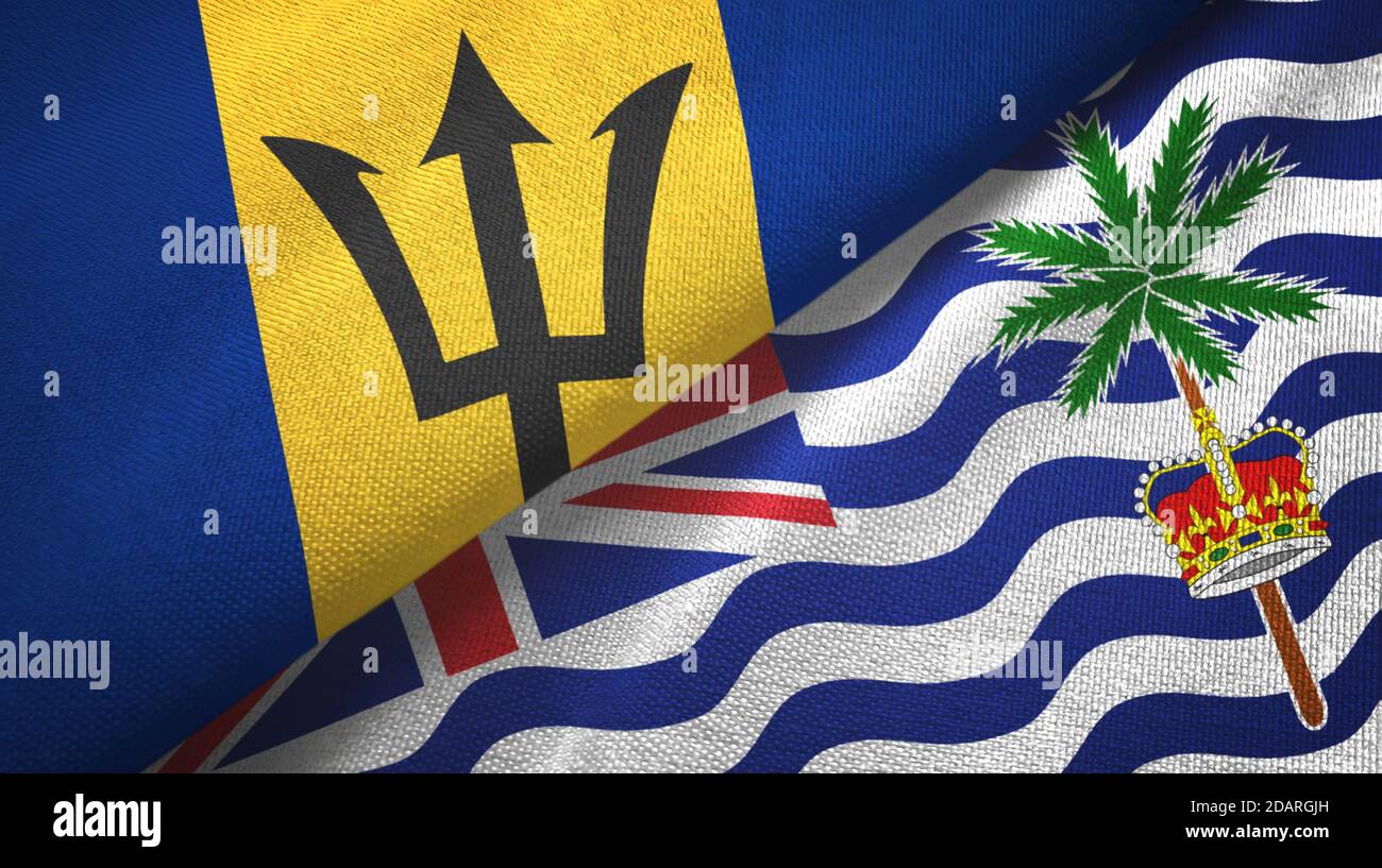 Barbados and British Indian Territory two flags textile cloth, fabric ...