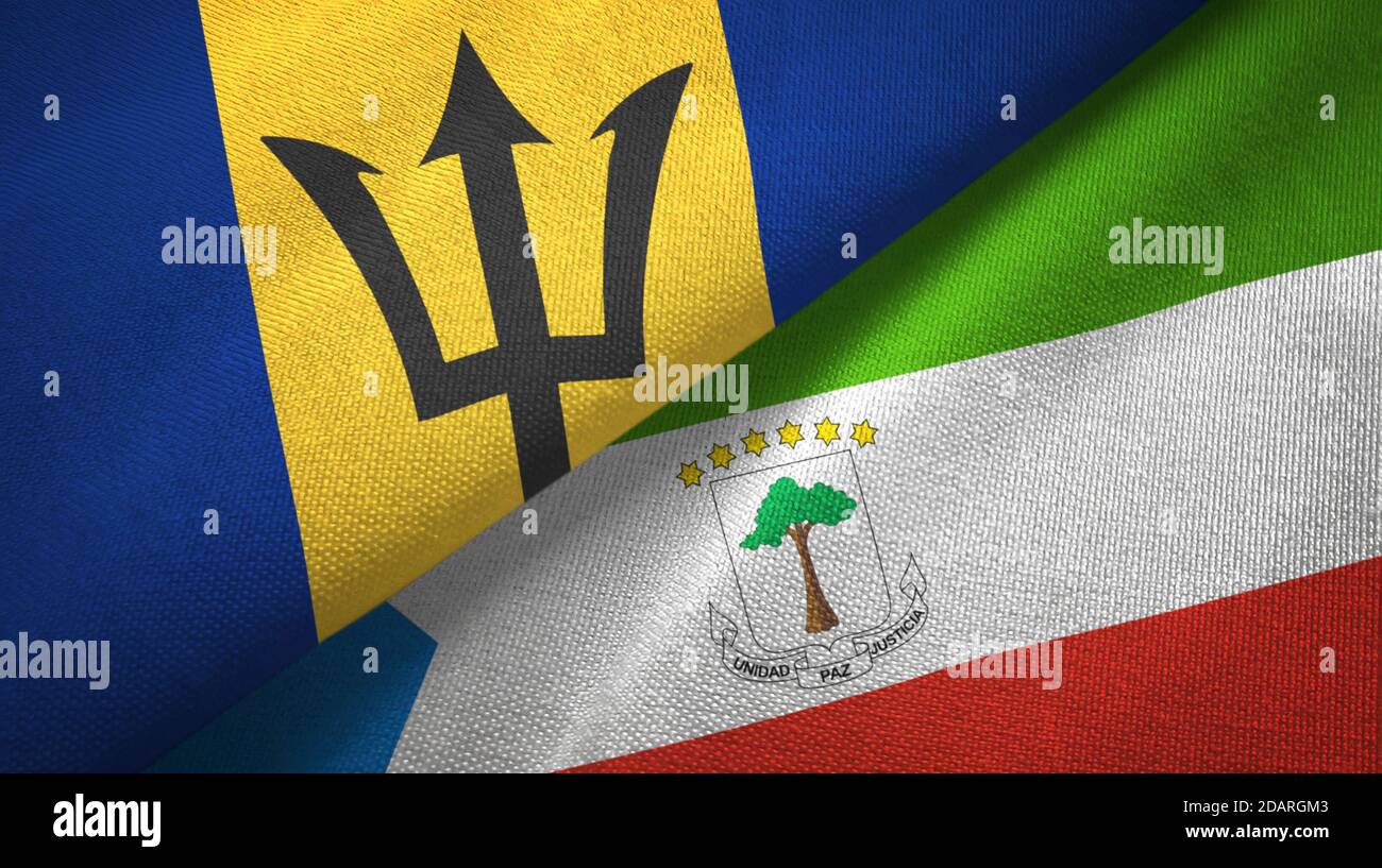 Barbados and Equatorial Guinea two flags textile cloth, fabric texture ...