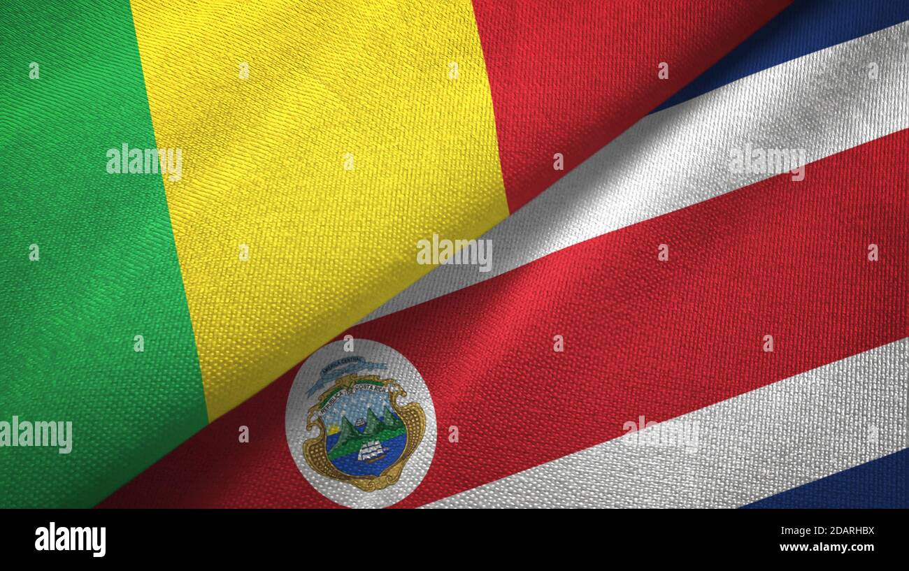 Mali and Costa Rica two flags textile cloth, fabric texture Stock Photo ...