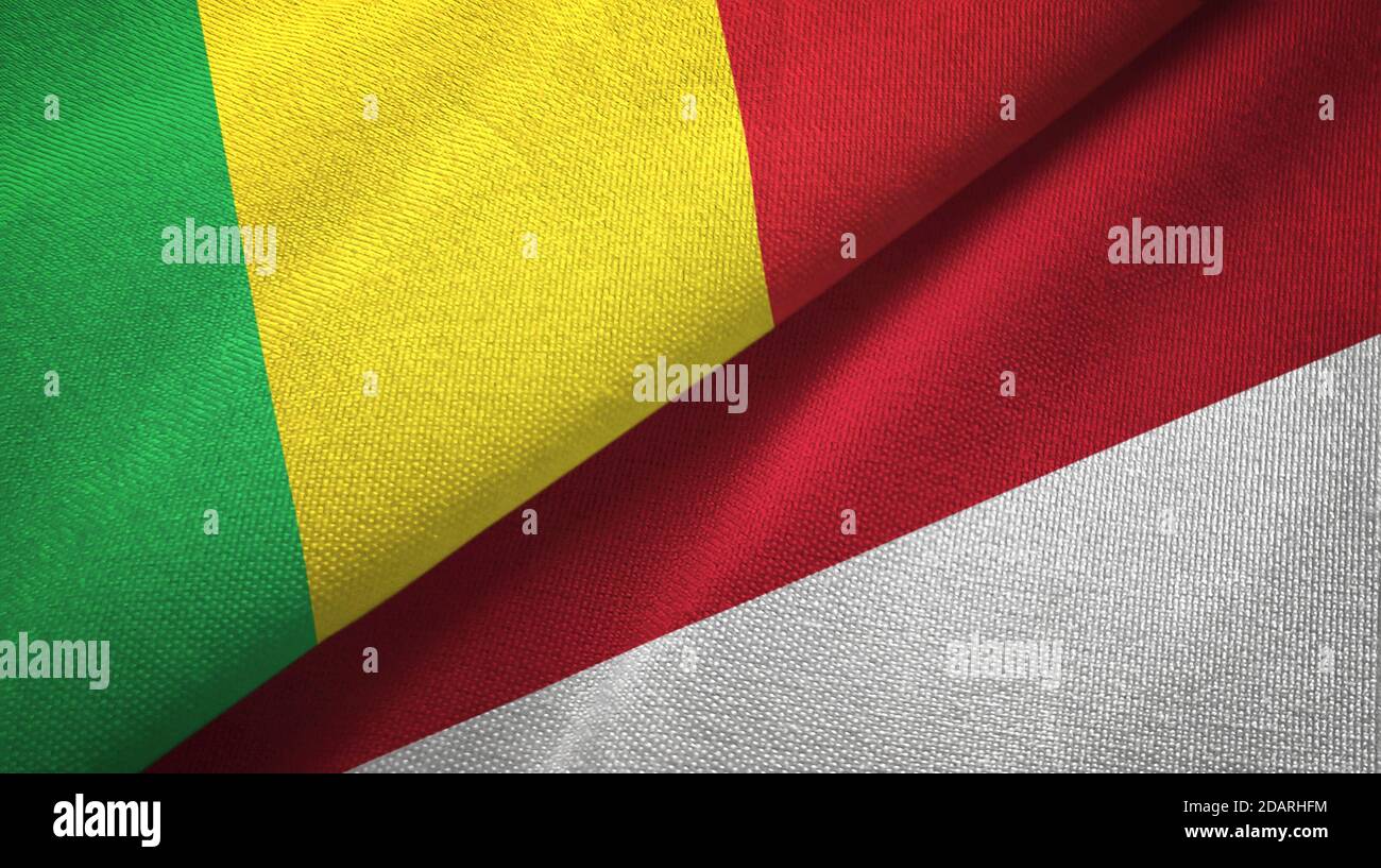 Mali and Indonesia two flags textile cloth, fabric texture Stock Photo ...