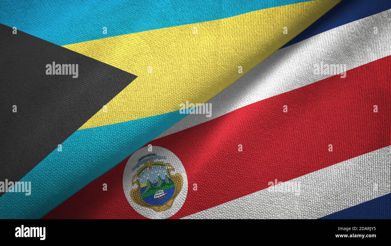 Bahamas and Costa Rica two flags textile cloth, fabric texture Stock ...