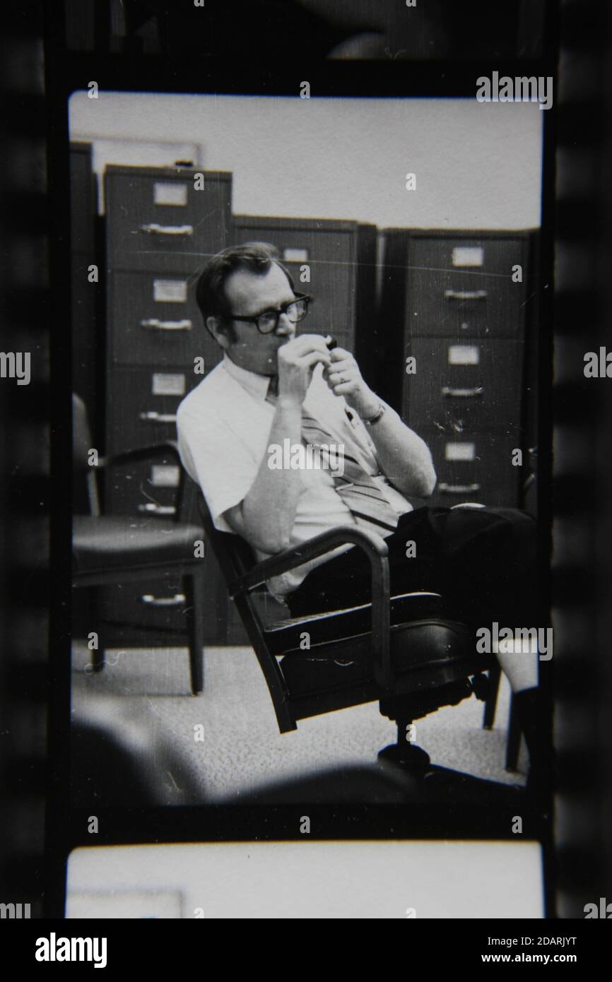 Fine 1970s vintage black and white photography of a regular office ...