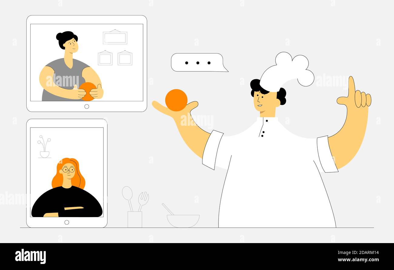 Online cooking. Chef teaching cooking skill through internet Stock ...