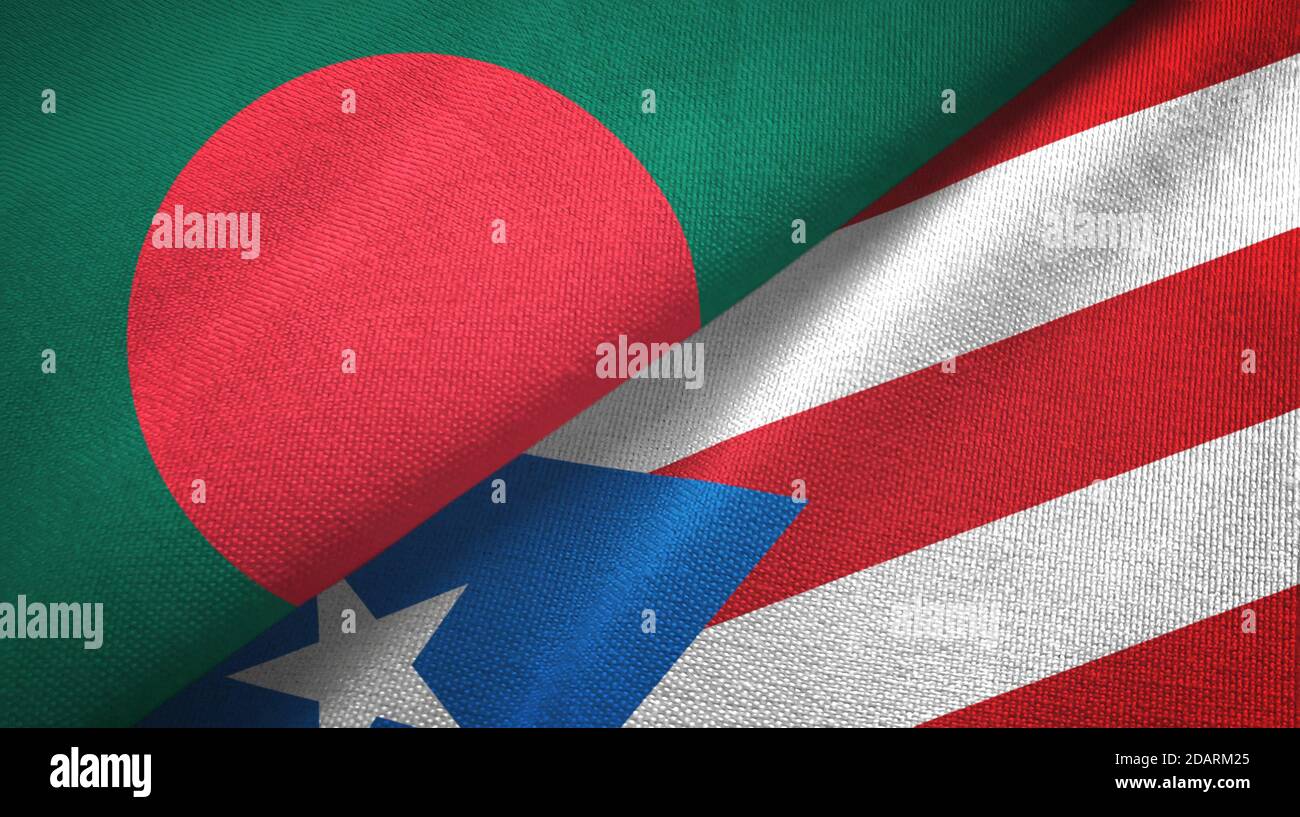 Bangladesh and Puerto Rico two flags textile cloth, fabric texture ...