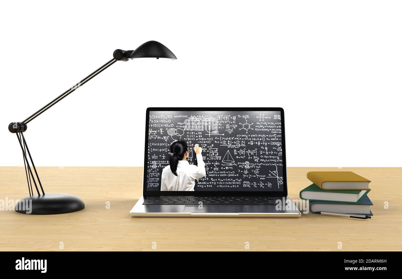 Online education with teacher teach on 3d rendering computer notebook ...