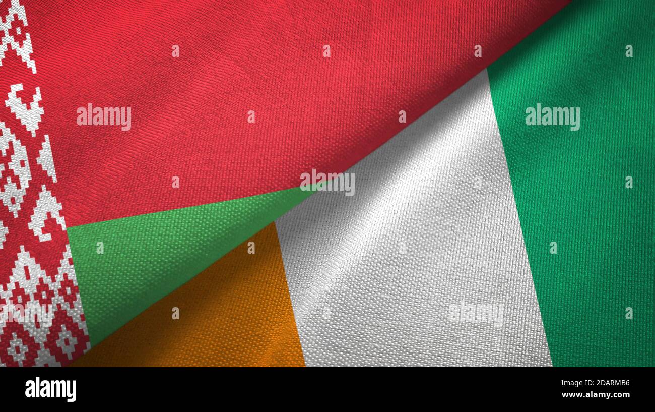 Belarus and Cote d'Ivoire Ivory coast two flags textile fabric texture ...