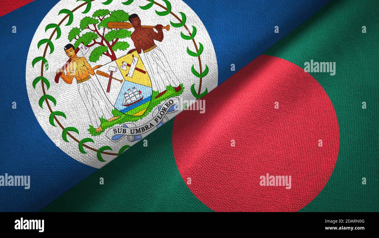 Belize and Bangladesh two flags textile cloth, fabric texture Stock ...