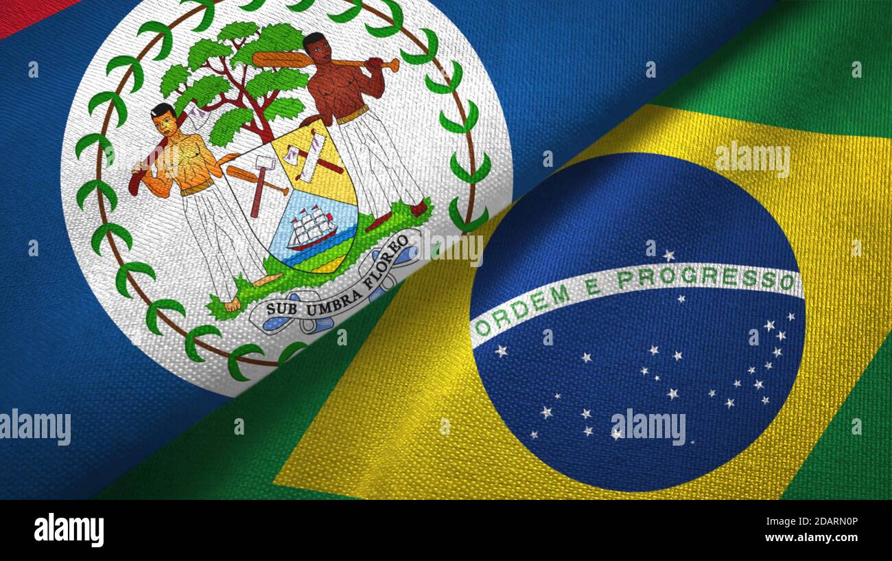 Belize and Brazil two flags textile cloth, fabric texture Stock Photo ...