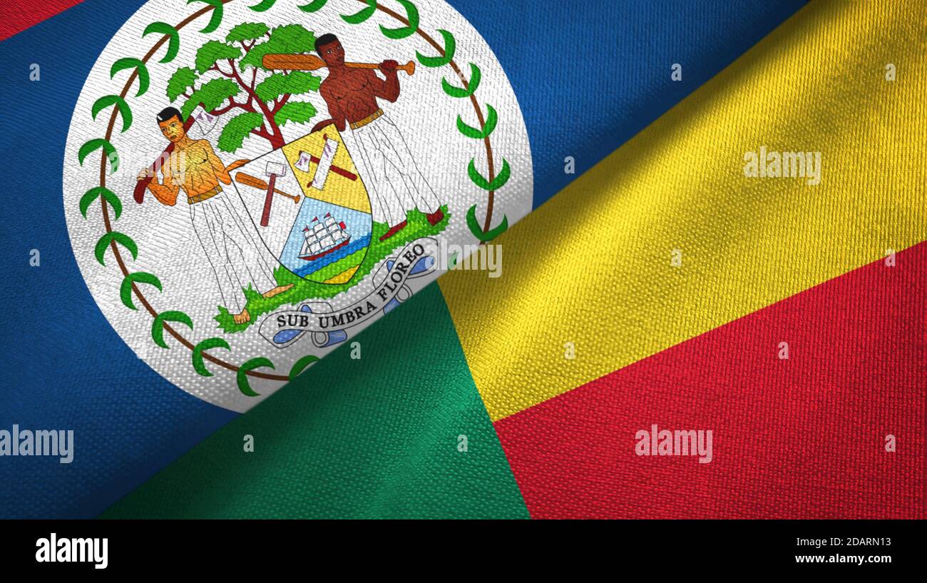 Belize and Benin two flags textile cloth, fabric texture Stock Photo ...