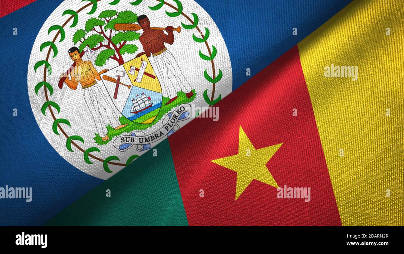 Belize and Cameroon two flags textile cloth, fabric texture Stock Photo ...